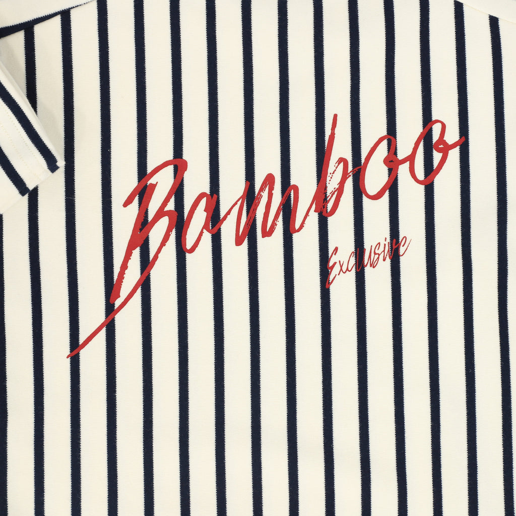 Bamboo Script Striped T-shirt Dress - Navy – Moonlight