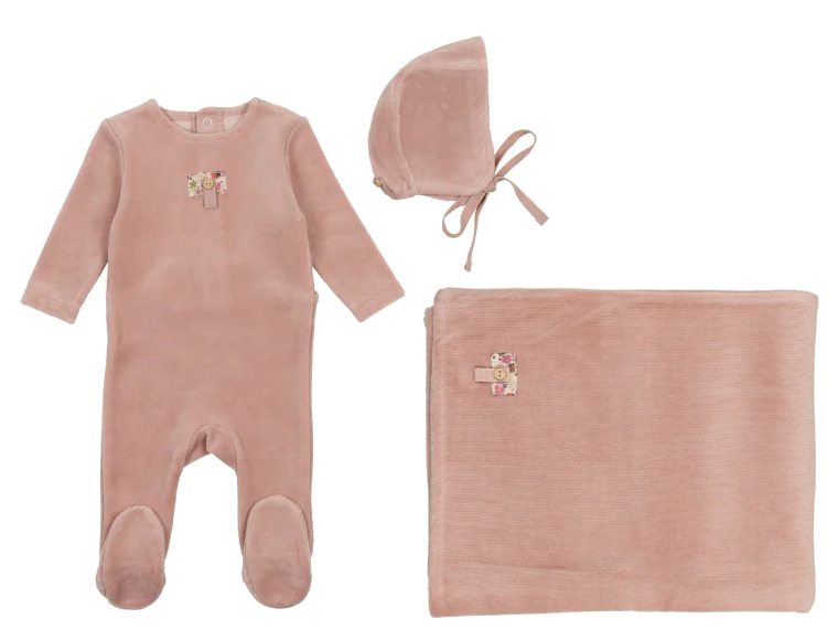 Bee & Dee Button Applique Velour Set-Mauve – Moonlight