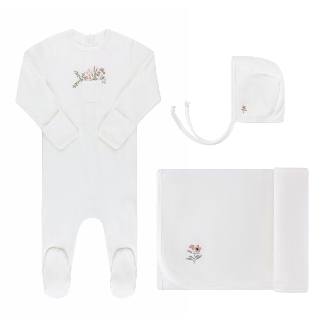 Ely's & Co Rib Cotton Pocket Full Of Flowers 3PC Layette Set - Flowers ...