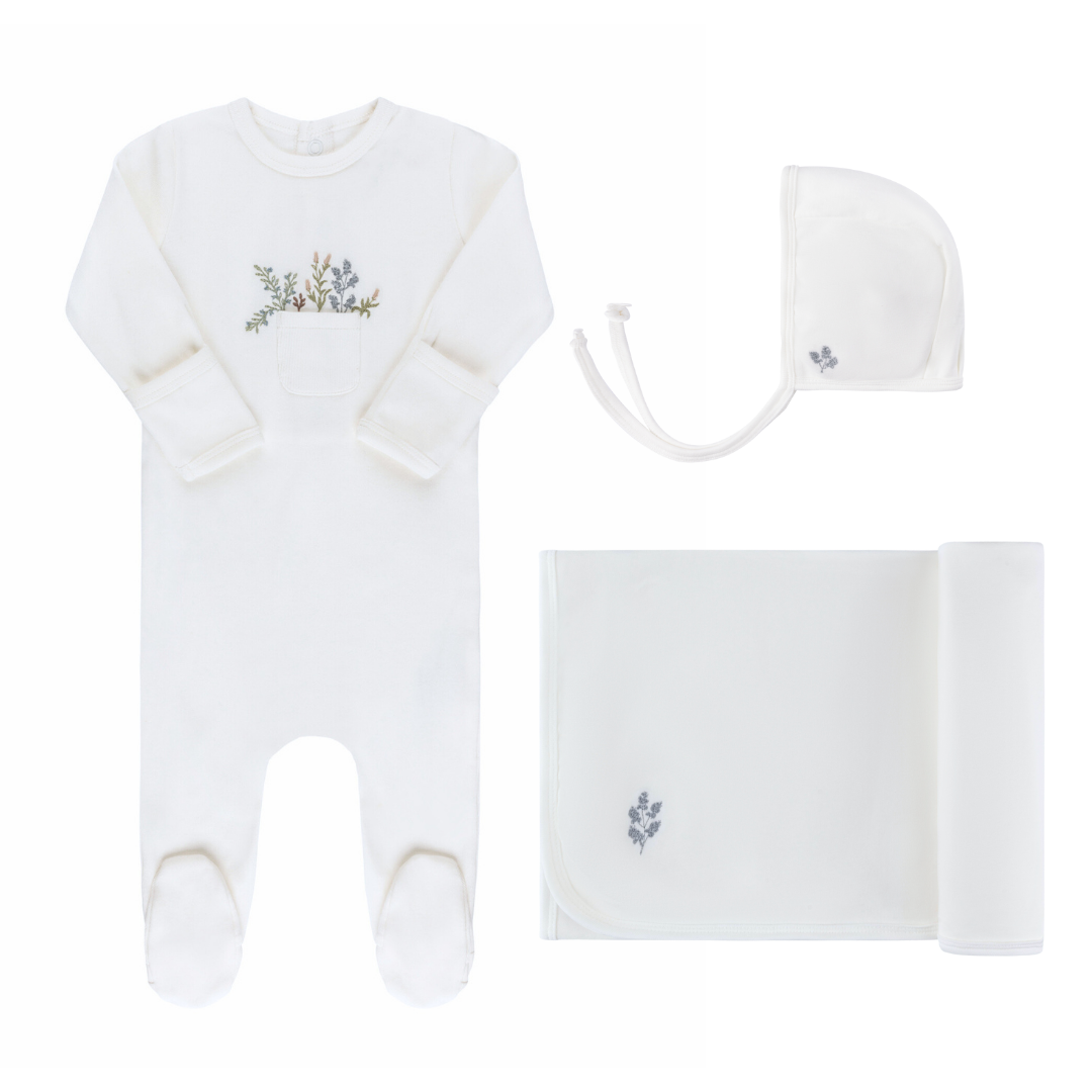 Ely's & Co Rib Cotton Pocket Full Of Flowers 3PC Layette Set - Leaves ...