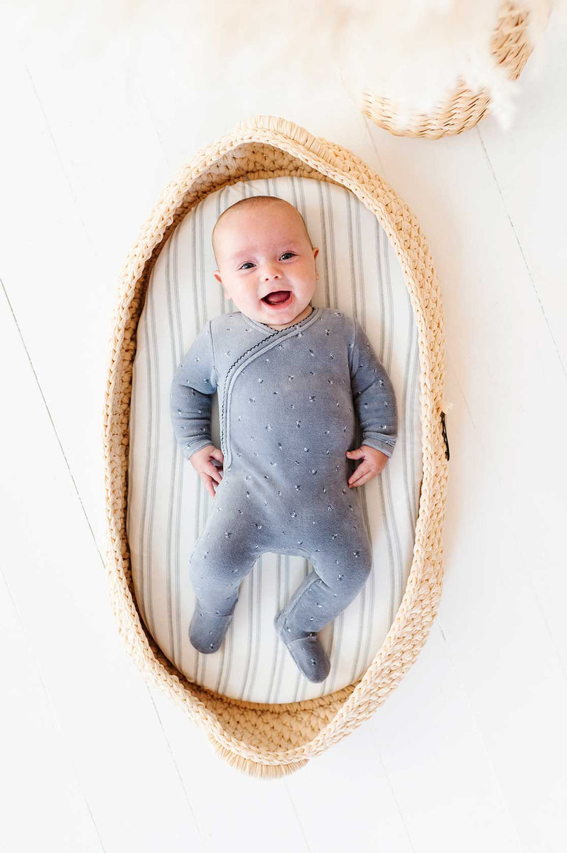 Ely's & Co Bassinet Sheets - Blue Dragonflies & Stripes – Moonlight