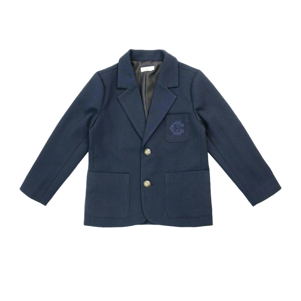 Coco Blanc Navy Boys Blazer With Tone On Tone Emblem On Pocket – Moonlight