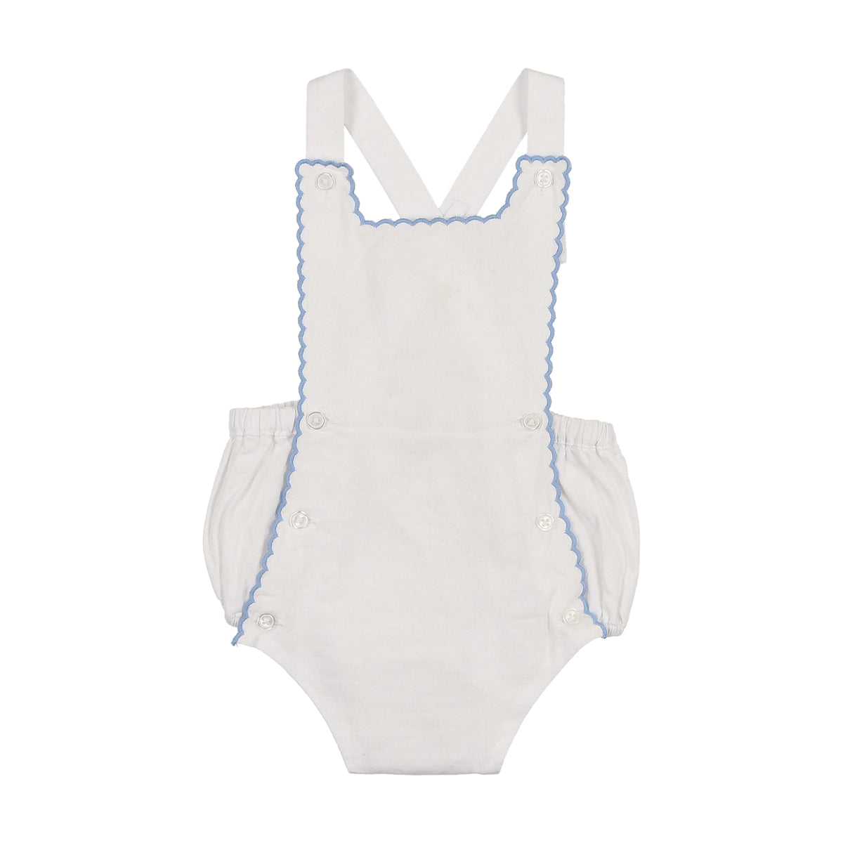 Coco Blanc Scalloped Romper - White w/ Blue – Moonlight