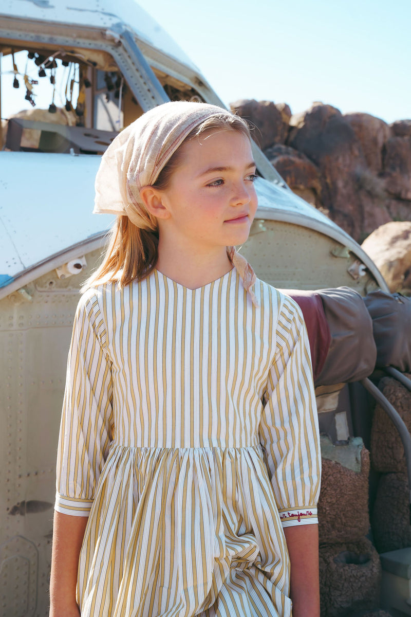 Coco Blanc Yellow Striped Dress (3/4 Sleeve) – Moonlight