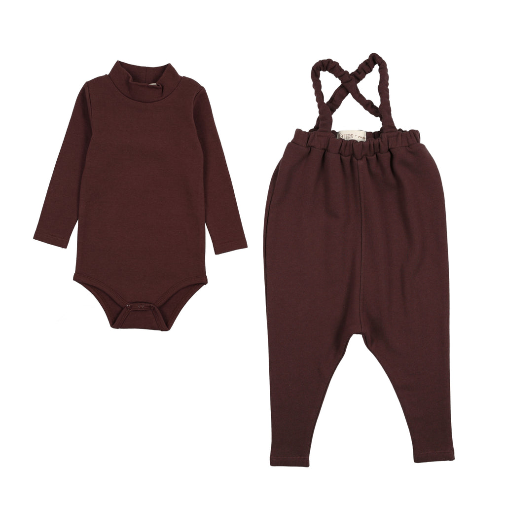 Farren & Me French Terry Overall And Mockneck Onesie Set - Washed Burg ...