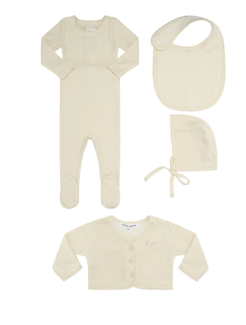 Little Parni Baby Velour Footie and Cardigan Set K458 - Ivory – Moonlight