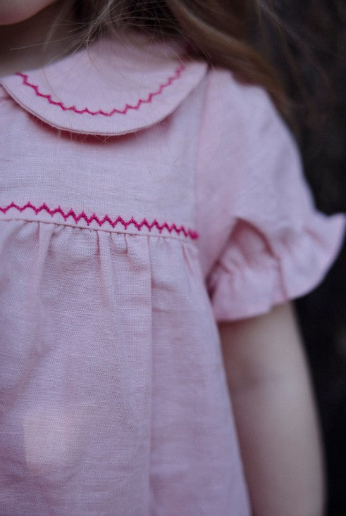 Retro Kid Linen Ric Rac Dress - Pink *RUNS VERY TTS* – Moonlight