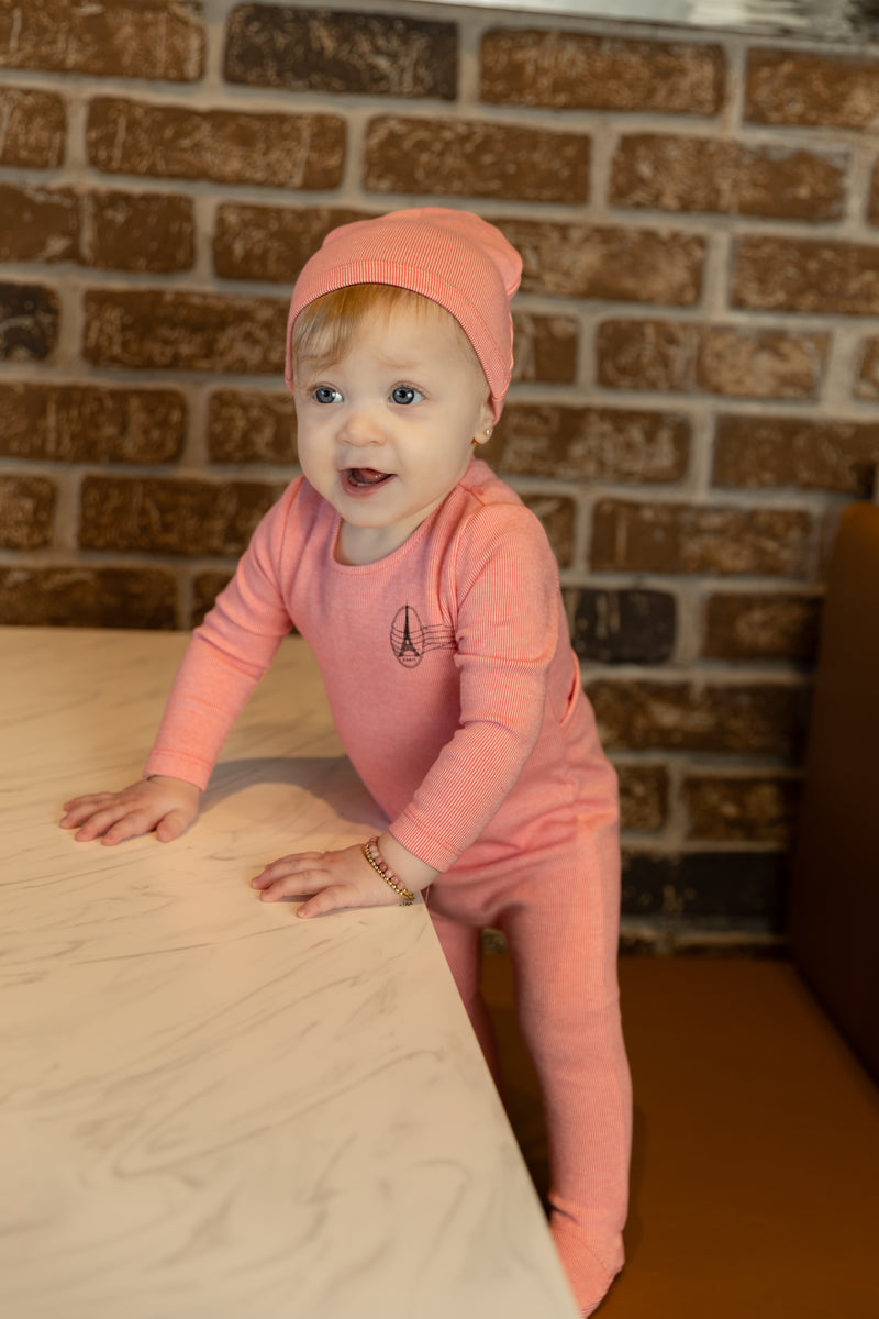 Bee And Dee Striation Footie & Beanie - Deep Rose – Moonlight