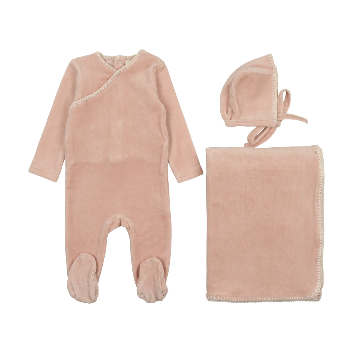 Mema Knits Velour Embroidered 3PC Set - Pale Pink – Moonlight