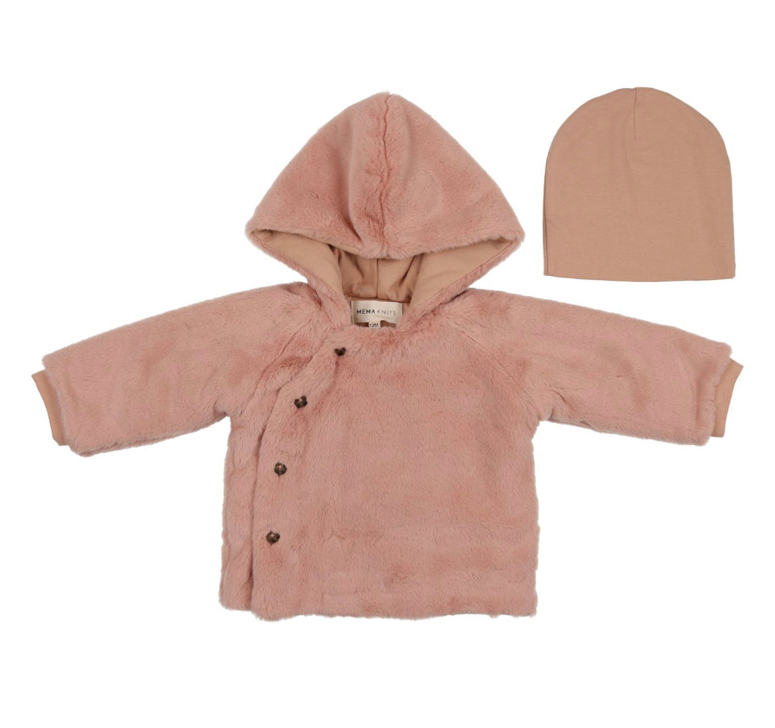 Mema Knits Pink Fur Jacket & Beanie – Moonlight
